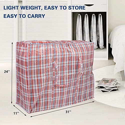 Koreyosh 3PCS Storage Bags Moving Tote Bags, 35 gallon Extra-Large Plastic Checkered Shopping Luggage bags, Reusable Moving Bags Heavy Duty with Zippers & Carrying Handles for Cloth/Blanket/Bedding/Shoes