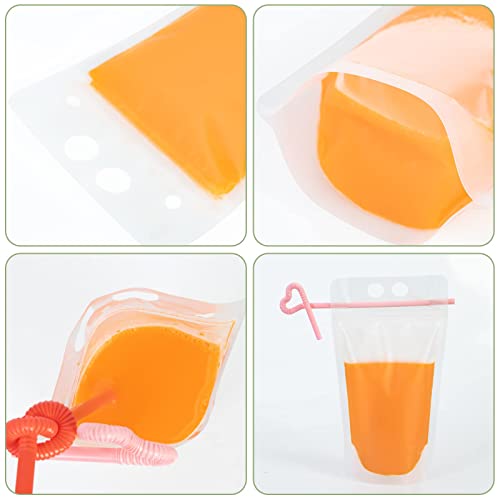 100 PCS Drink Pouches for Adults, Reusable Drink Pouches with 100 Straws Funnel, Heavy Duty Stand-up Juice Pouches Plastic Smoothie Drink Bags for Cold Hot Drinks