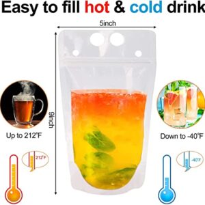 100 PCS Drink Pouches for Adults, Reusable Drink Pouches with 100 Straws Funnel, Heavy Duty Stand-up Juice Pouches Plastic Smoothie Drink Bags for Cold Hot Drinks