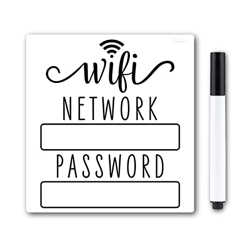 White & Black WiFi Password Sign Fridge Magnet, WiFi Sign with Black Wet Erasable Pen, Magnetic WiFi Password Sign for Home, Portable WiFi Sign for Guests, Airbnb Essentials for Hosts, 4.50x4.25 inch