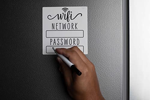 White & Black WiFi Password Sign Fridge Magnet, WiFi Sign with Black Wet Erasable Pen, Magnetic WiFi Password Sign for Home, Portable WiFi Sign for Guests, Airbnb Essentials for Hosts, 4.50x4.25 inch