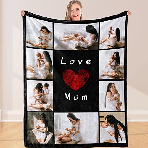 DIYKST Personalized Gift for Mother's Day Blanket with Photo Custom Blanket Memorial Gift 10 Photos Collage Customized Blankets Made in USA for Mother Family Baby-4 Sizes