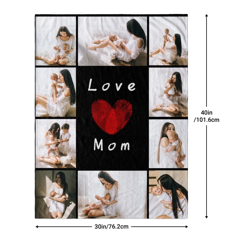 DIYKST Personalized Gift for Mother's Day Blanket with Photo Custom Blanket Memorial Gift 10 Photos Collage Customized Blankets Made in USA for Mother Family Baby-4 Sizes