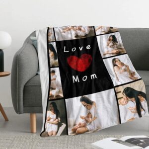 DIYKST Personalized Gift for Mother's Day Blanket with Photo Custom Blanket Memorial Gift 10 Photos Collage Customized Blankets Made in USA for Mother Family Baby-4 Sizes