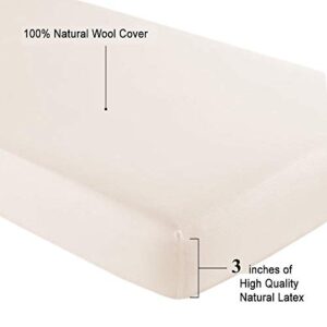 OrganicTextiles Crib Mattress Topper Pad, 3" Inch Standard Crib 28x52, Organic Latex GOLS Certified, with 100% Natural Wool Cover Protector, Baby Bedding, Free from Unsafe Materials