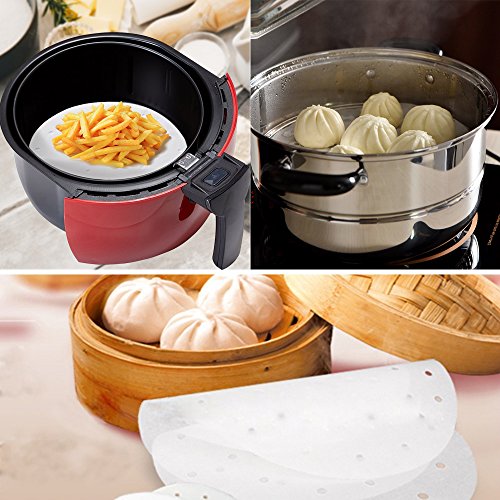 100pcs Air Fryer Liners, Vancens 9 inch Bamboo Steamer Liners, Premium Perforated Parchment Paper Sheets, Non-stick Basket Mat, Perfect for 5.3 & 5.8 QT Air Fryers/Steaming/Baking/Cooking