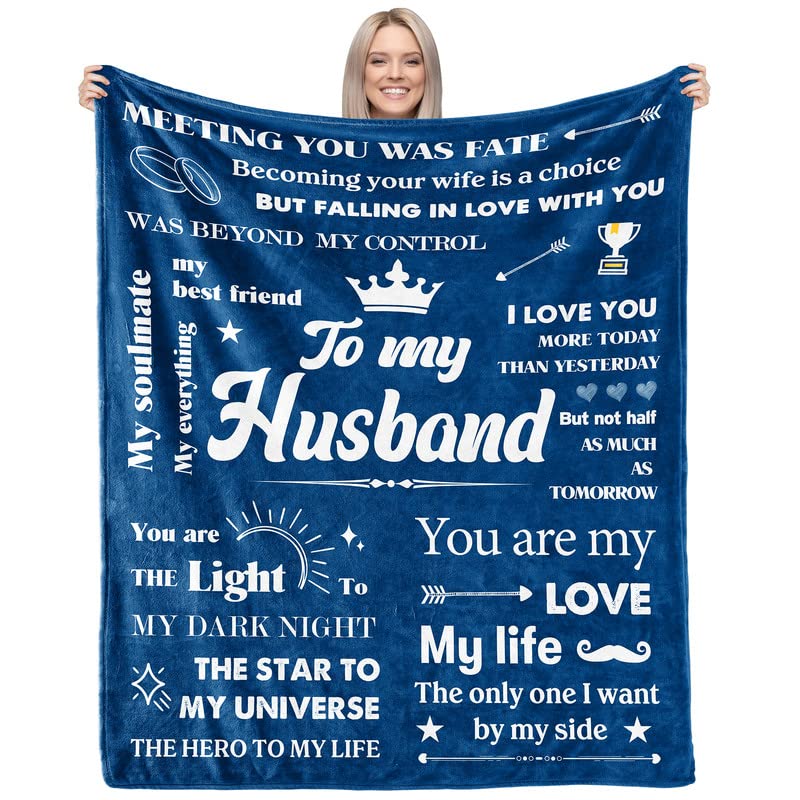 Birthday Gifts for Husband from Wife, Romantic Husband Birthday Gift from Wife to My Husband Flannel Blanket Christmas Anniversary Valentines Gifts for Husband from Wife Soft Throw Blanket 60"*50"