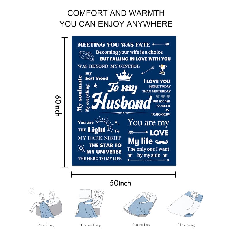 Birthday Gifts for Husband from Wife, Romantic Husband Birthday Gift from Wife to My Husband Flannel Blanket Christmas Anniversary Valentines Gifts for Husband from Wife Soft Throw Blanket 60"*50"