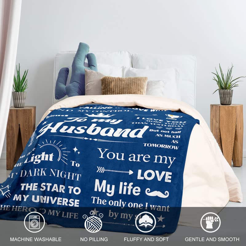 Birthday Gifts for Husband from Wife, Romantic Husband Birthday Gift from Wife to My Husband Flannel Blanket Christmas Anniversary Valentines Gifts for Husband from Wife Soft Throw Blanket 60"*50"