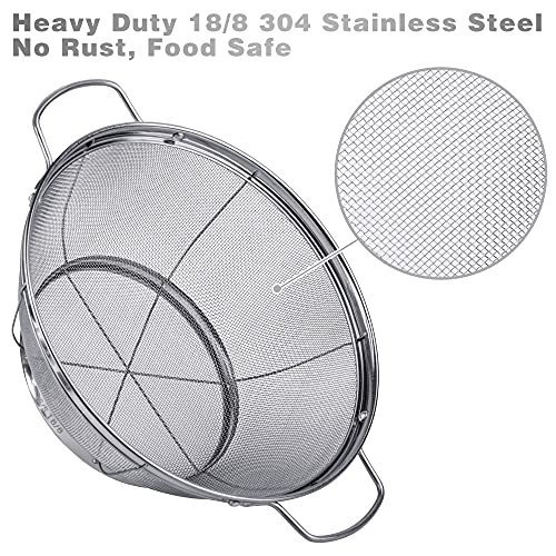 5 Pack 18/8 Stainless Steel Colander Sieves, Multi Size Mesh Strainer Net Baskets with Handles & Resting Base for Strain, Drain, Rinse or Steam