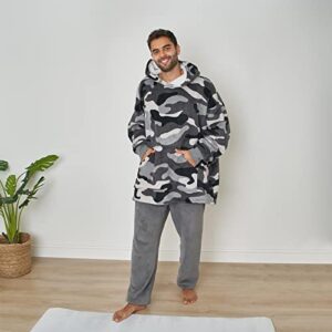 Dreamscene Camo Oversized Blanket Hoodie Wearable Sherpa Fleece Sweatshirt, Soft Plush Warm Comfy Blanket Hoodie, Giant Jacket for Men, Thick Flannel Blanket with Sleeves - Charcoal Grey