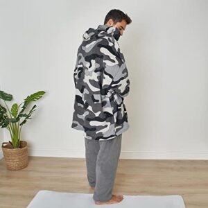 Dreamscene Camo Oversized Blanket Hoodie Wearable Sherpa Fleece Sweatshirt, Soft Plush Warm Comfy Blanket Hoodie, Giant Jacket for Men, Thick Flannel Blanket with Sleeves - Charcoal Grey