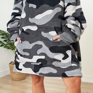 Dreamscene Camo Oversized Blanket Hoodie Wearable Sherpa Fleece Sweatshirt, Soft Plush Warm Comfy Blanket Hoodie, Giant Jacket for Men, Thick Flannel Blanket with Sleeves - Charcoal Grey