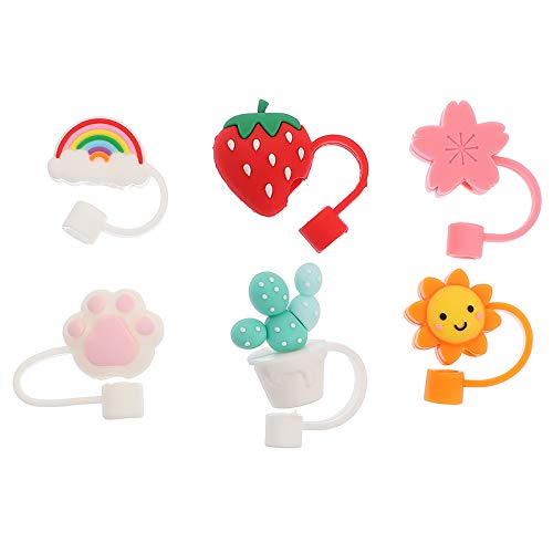 SEWACC 6Pcs Silicone Straw Tips Cover Lovely Cartoon Reusable Drinking Straw Plugs Reusable Straw Tips Lids for Straws (Mixed Style)