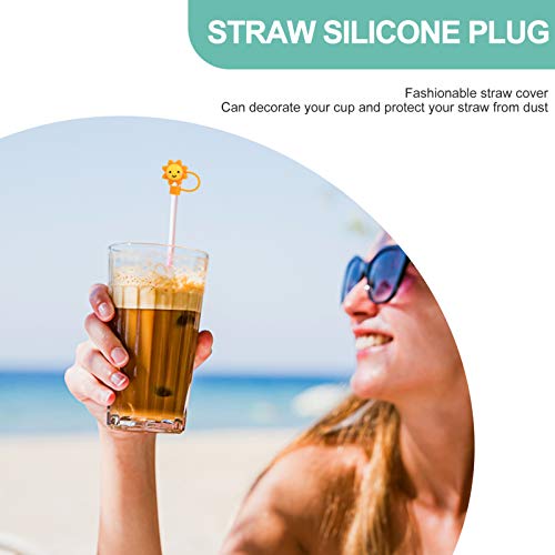 SEWACC 6Pcs Silicone Straw Tips Cover Lovely Cartoon Reusable Drinking Straw Plugs Reusable Straw Tips Lids for Straws (Mixed Style)