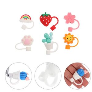 SEWACC 6Pcs Silicone Straw Tips Cover Lovely Cartoon Reusable Drinking Straw Plugs Reusable Straw Tips Lids for Straws (Mixed Style)