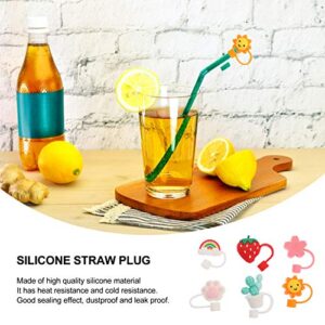 SEWACC 6Pcs Silicone Straw Tips Cover Lovely Cartoon Reusable Drinking Straw Plugs Reusable Straw Tips Lids for Straws (Mixed Style)