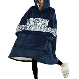 Lzzidou Oversized Blanket Hoodie for Women, Two Layers Cozy Flannel Sherpa Wearable Blanket Sweatshirt Adult