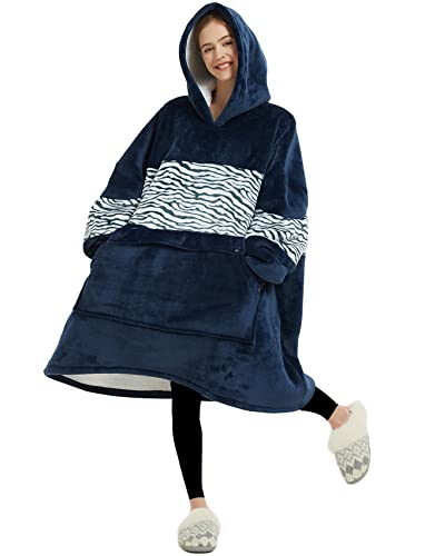 Lzzidou Oversized Blanket Hoodie for Women, Two Layers Cozy Flannel Sherpa Wearable Blanket Sweatshirt Adult