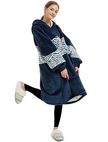 Lzzidou Oversized Blanket Hoodie for Women, Two Layers Cozy Flannel Sherpa Wearable Blanket Sweatshirt Adult