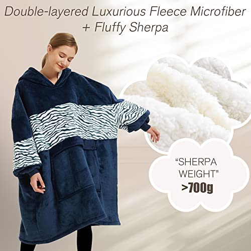 Lzzidou Oversized Blanket Hoodie for Women, Two Layers Cozy Flannel Sherpa Wearable Blanket Sweatshirt Adult