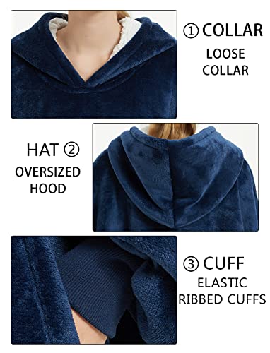 Lzzidou Oversized Blanket Hoodie for Women, Two Layers Cozy Flannel Sherpa Wearable Blanket Sweatshirt Adult