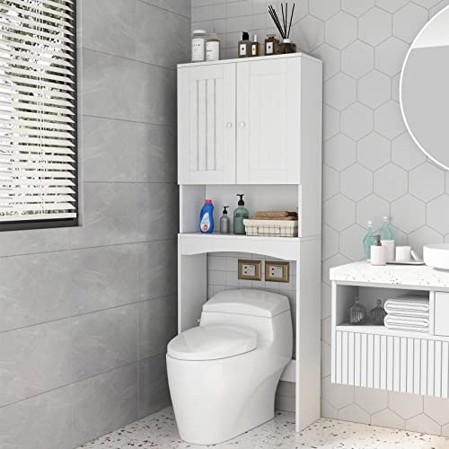 Recaceik Bathroom Storage Over Toilet, Over The Toilet Storage Cabinet with 2 Doors, Freestanding Bathroom Shelf Cabinet Organizer for Toilet, Laundry Room -23.60" L x 9.00" W x 61.80" H