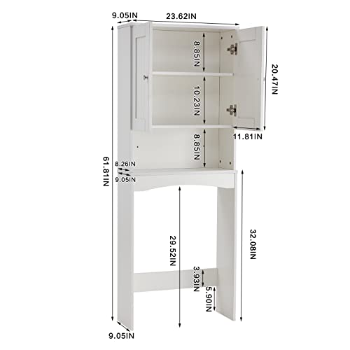 Recaceik Bathroom Storage Over Toilet, Over The Toilet Storage Cabinet with 2 Doors, Freestanding Bathroom Shelf Cabinet Organizer for Toilet, Laundry Room -23.60" L x 9.00" W x 61.80" H