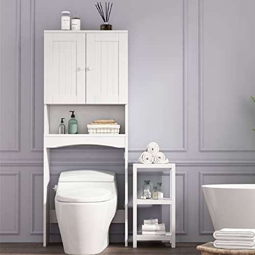 Recaceik Bathroom Storage Over Toilet, Over The Toilet Storage Cabinet with 2 Doors, Freestanding Bathroom Shelf Cabinet Organizer for Toilet, Laundry Room -23.60" L x 9.00" W x 61.80" H