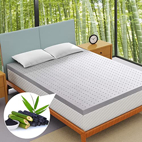 Maxzzz 3 Inch Mattress Topper King - Gel Memory Foam Mattress Topper Bamboo Charcoal Bed Topper for Soft & Cooling Sleep and Pressure Relieve, CertiPUR-US Certified