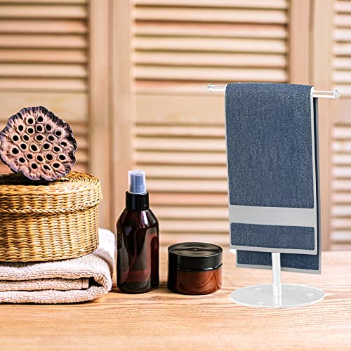 Bath Hand Towel Holder Standing, Acrylic T-Shape Towel Bar Rack Stand with Heavy Duty Base, Tower Bar Storage Rack for Bathroom Kitchen Vanity Countertop, Transparent