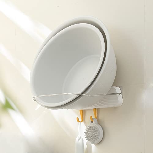 Poeland Folding Wash Basin Rack, Adhesive Wall Mounted Hanging Wash Basin Holder with Hook, Bathroom Basin Storage Stand