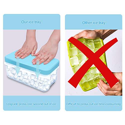 Ice Cube Tray, Stackable Ice Trays for Freezer with Lid and Bin, Easy Release 64 Nuggets Ice for Chilling Cocktails Whiskey Tea Coffee Cool Drinks