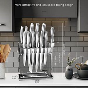 Aiheal Knife Set, 14PCS Stainless Steel Kitchen Knife Set with Clear Knife Holder, No Rust and Super Sharp Cutlery Knife Set in One Piece Design with Knife Sharpener for Kitchen, Serrated Steak Knives