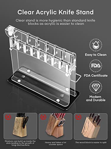 Aiheal Knife Set, 14PCS Stainless Steel Kitchen Knife Set with Clear Knife Holder, No Rust and Super Sharp Cutlery Knife Set in One Piece Design with Knife Sharpener for Kitchen, Serrated Steak Knives