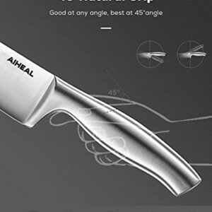 Aiheal Knife Set, 14PCS Stainless Steel Kitchen Knife Set with Clear Knife Holder, No Rust and Super Sharp Cutlery Knife Set in One Piece Design with Knife Sharpener for Kitchen, Serrated Steak Knives