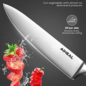 Aiheal Knife Set, 14PCS Stainless Steel Kitchen Knife Set with Clear Knife Holder, No Rust and Super Sharp Cutlery Knife Set in One Piece Design with Knife Sharpener for Kitchen, Serrated Steak Knives