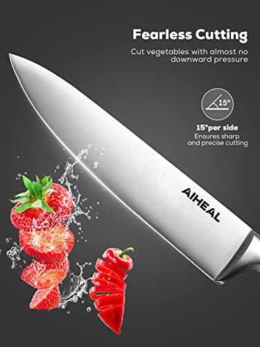 Aiheal Knife Set, 14PCS Stainless Steel Kitchen Knife Set with Clear Knife Holder, No Rust and Super Sharp Cutlery Knife Set in One Piece Design with Knife Sharpener for Kitchen, Serrated Steak Knives