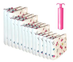 heaunzy vacuum storage bags,(15pcs, 2 extra large (40"×32"), 3 large(36"×28"), 4 medium(32"×24"), 5 small(28"×20"), 1 air pump),space saver,japan vacuum seal bags for clothing(pink)