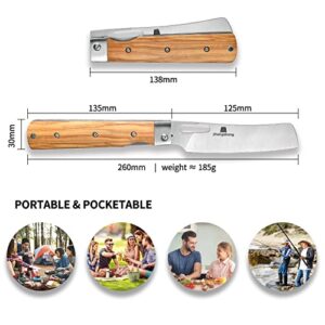 ZhengSheng Folding Chef Knife 4.8 Sharp 440A Stainless Steel Blade Natural Olive Handle Pocket Foldable Japanese Style Kitchen Knife for Outdoor Camping Cooking