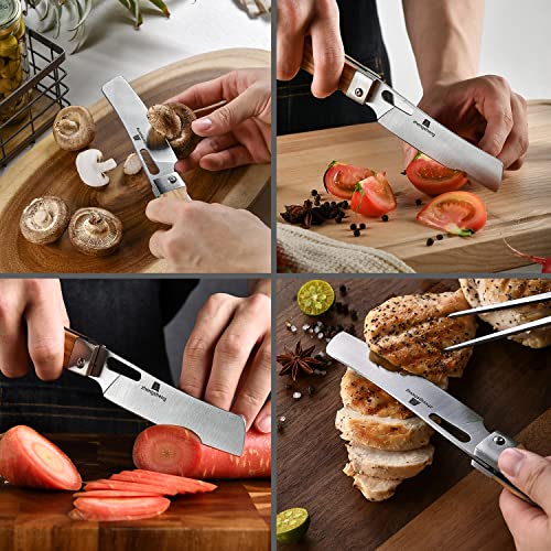 ZhengSheng Folding Chef Knife 4.8 Sharp 440A Stainless Steel Blade Natural Olive Handle Pocket Foldable Japanese Style Kitchen Knife for Outdoor Camping Cooking