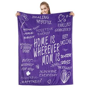 american trends gifts for mom, gift throw blanket birthday gifts for mom from daughter or son, i love you mom blanket purple letter m