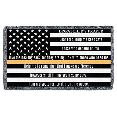 Police Department - Dispatcher's Protection Prayer - Yellow Thin Line American Flag Blanket - Gift Tapestry Throw for Back of Couch or Sofa - Woven from Cotton - Made in The USA (61x36)