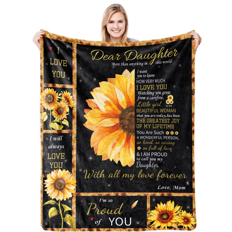 Gifts for Daughter, Birthday Gift for Daughter from Mom Mama, to My Daughter Gift, Mothers' Gift to Daughter, Sunflower Daughter Throw Blanket for Graduation Easter Thanksgiving Day Gifts 50" × 60"