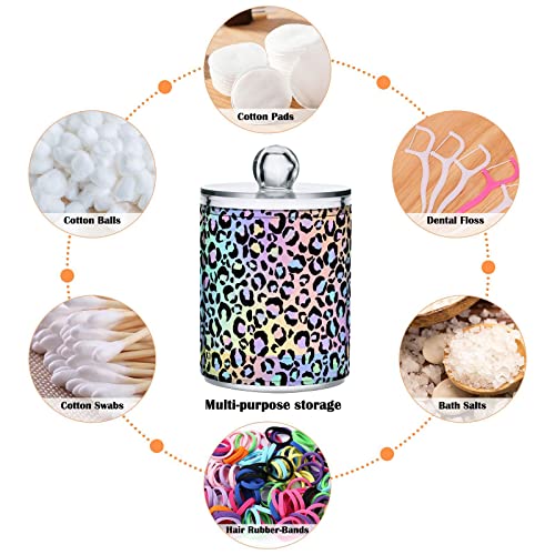 Joisal Multicolored Gradient Leopard Print 2 Pack Ear Cotton Swabs Container With Lids Plastic Bathroom Organizer for Cotton Balls, Cotton Swabs, Cotton Round Pads, Floss Picks