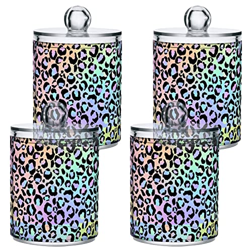 Joisal Multicolored Gradient Leopard Print 2 Pack Ear Cotton Swabs Container With Lids Plastic Bathroom Organizer for Cotton Balls, Cotton Swabs, Cotton Round Pads, Floss Picks