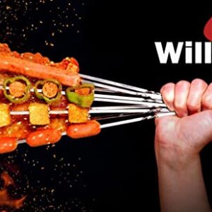 WILLBBQ 304 Stainless Steel Flat Barbecue Skewers,20PCS/40PCS BBQ Kebab Skewers with Portable Metal Storage Tube,Reusable for Grilling Barbecue Kitchen Party and Outdoor Cooking (40)