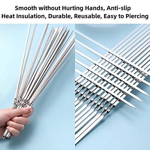 WILLBBQ 304 Stainless Steel Flat Barbecue Skewers,20PCS/40PCS BBQ Kebab Skewers with Portable Metal Storage Tube,Reusable for Grilling Barbecue Kitchen Party and Outdoor Cooking (40)