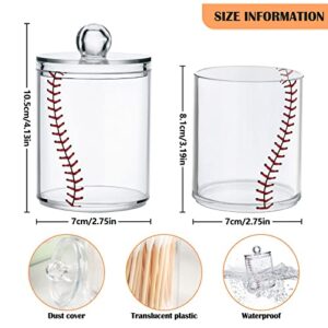 Gredecor 4 Pack Apothecary Jars Baseball Softball Red Lace Qtip Holder Organizer Clear Airtight Canister for Cotton Swabs Storage Acrylic Plastic Jar with Lids