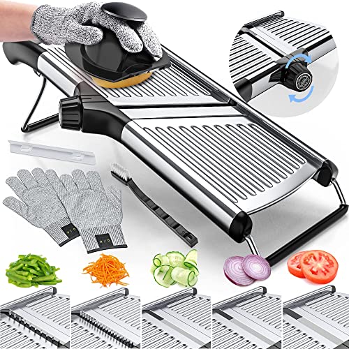 Gramercy Adjustable Mandoline Slicer for Kitchen, Vegetable Chopper, Food Chopper, Vegetable Slicer, Potato Slicer, Mandolin, Potato Cutter - Stainless Steel - INCLUDING One Pair Cut-Resistant Gloves